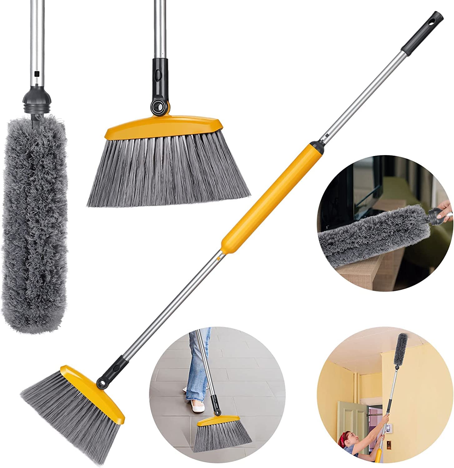 MASTERTOP Soft Broom Set, 2-in-1 Sweeping Broom with 140cm Long Handle ...