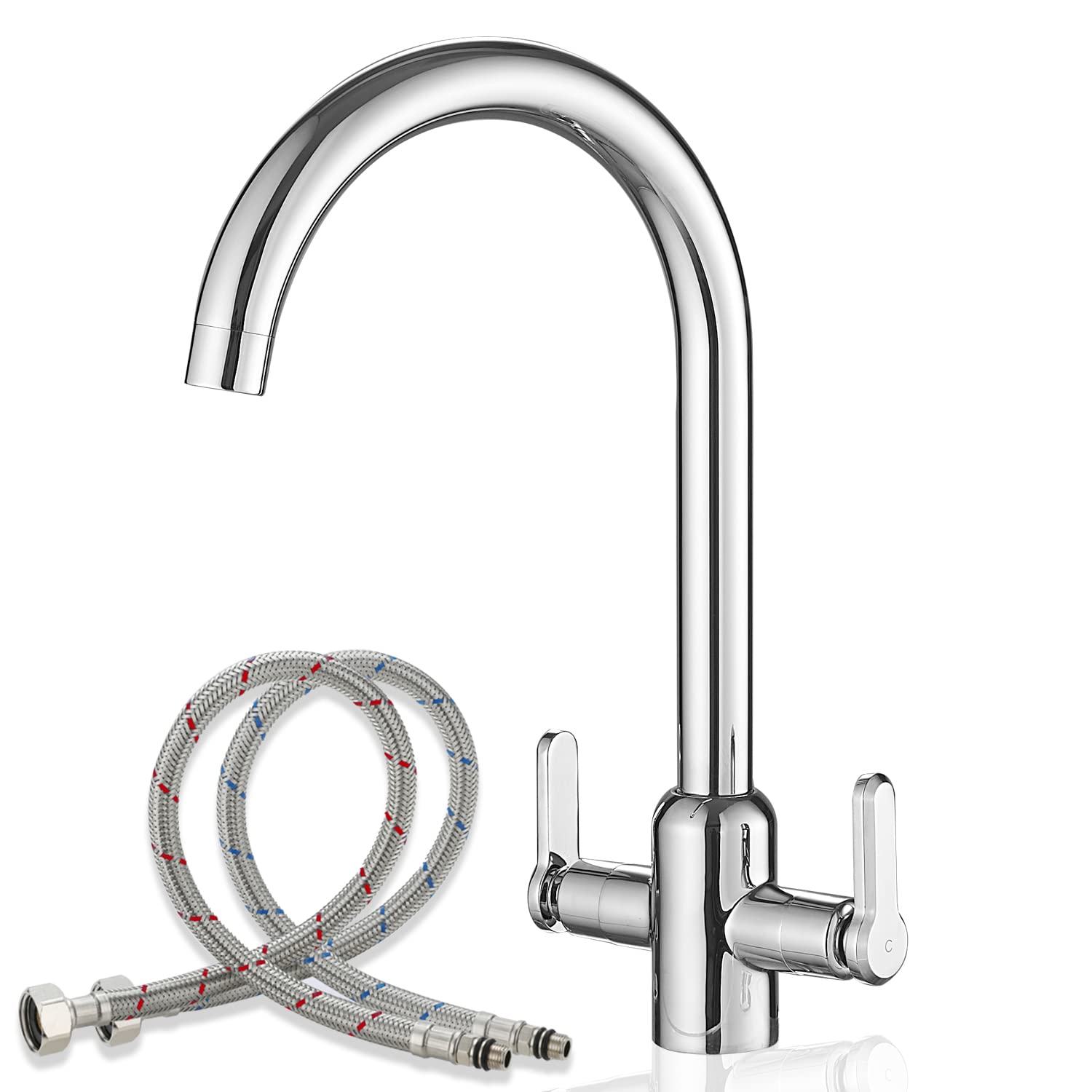 Kitchen Taps Chrome UK Standard Double Handle Dual Lever 1 Hole Deck ...