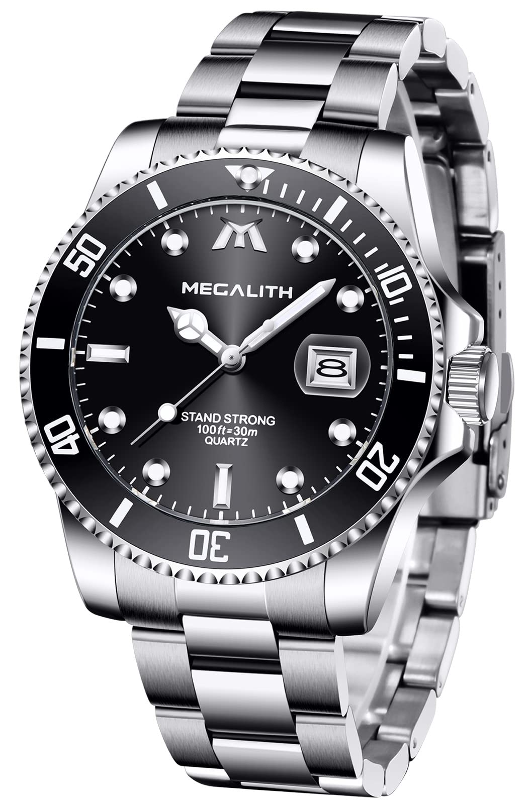 MEGALITH Mens Watch 40mm Quartz Watch Stainless Steel Waterproof ...