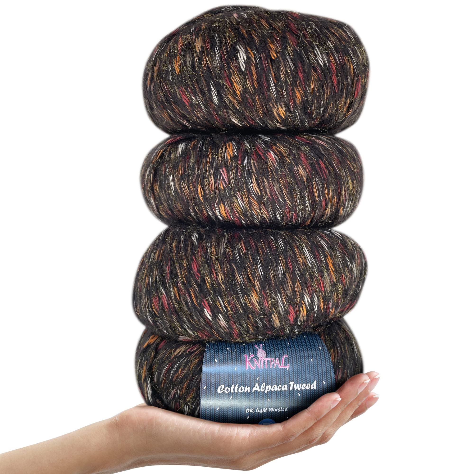 Cotton Alpaca Tweed, #3 DK, Light Worsted Yarn Pack of 4 (536m/200g ...