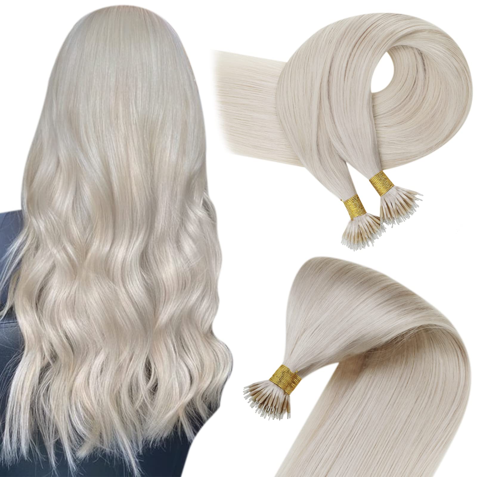 Easyouth Nano Hair Extensions Real Human Hair Blonde Nano Ring Hair ...