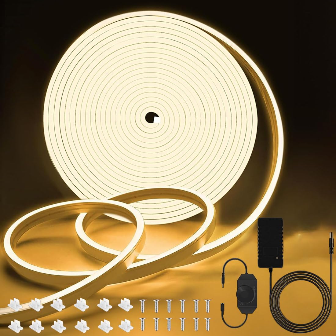Minsezhi LED Neon Rope Lights,16.4ft/5m Warm White Neon LED Strip Light ...