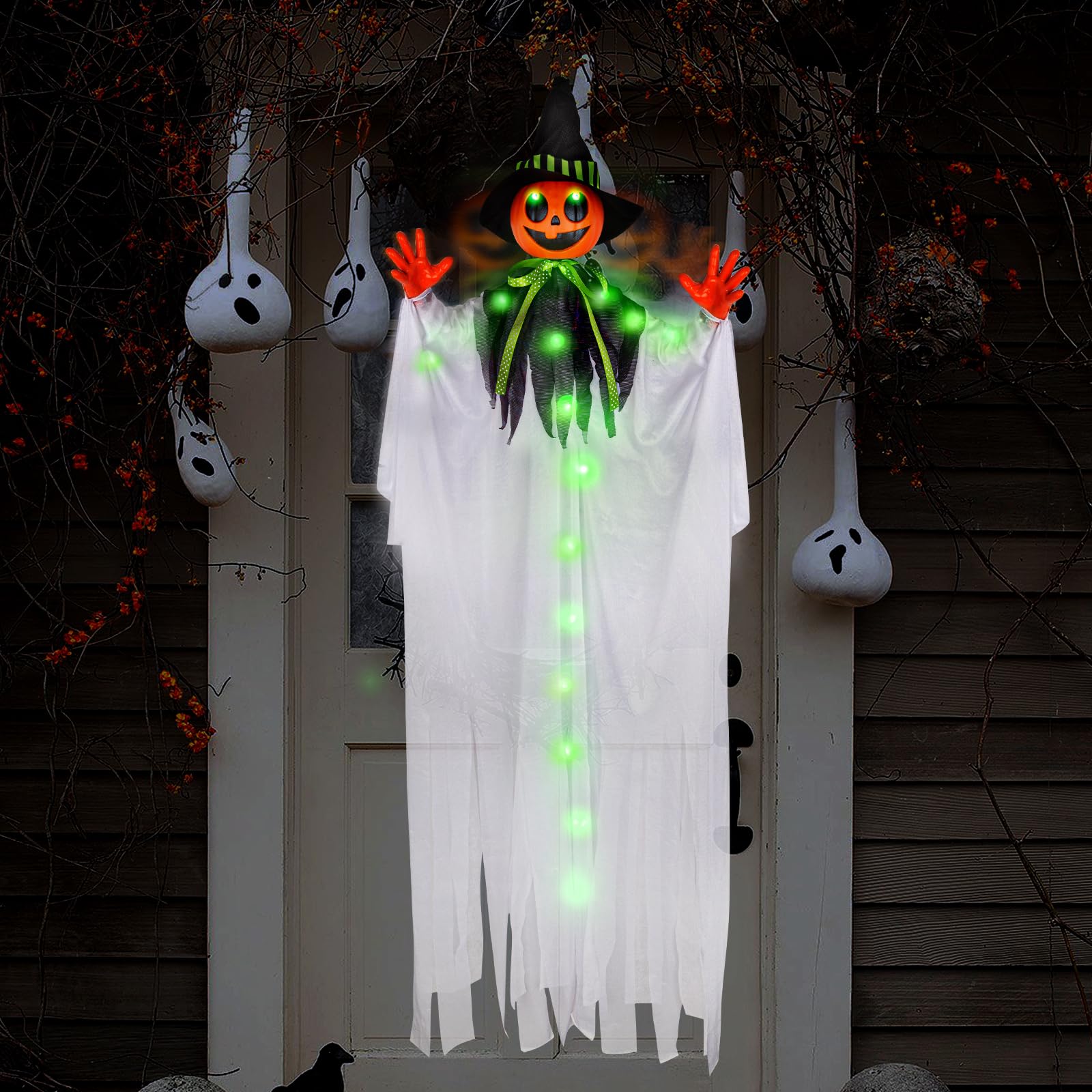 55” halloween Animatronics Ghost with Witch Hat, Hanging Halloween ...