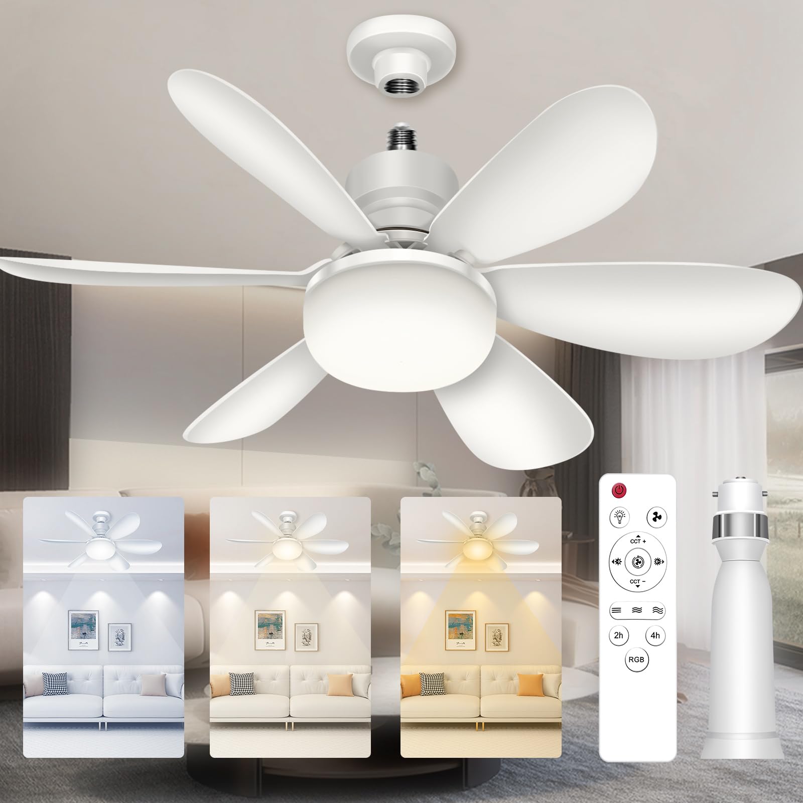 Socket Fan Light Ceiling Fans with Lights Bayonet Fitting and Remote ...