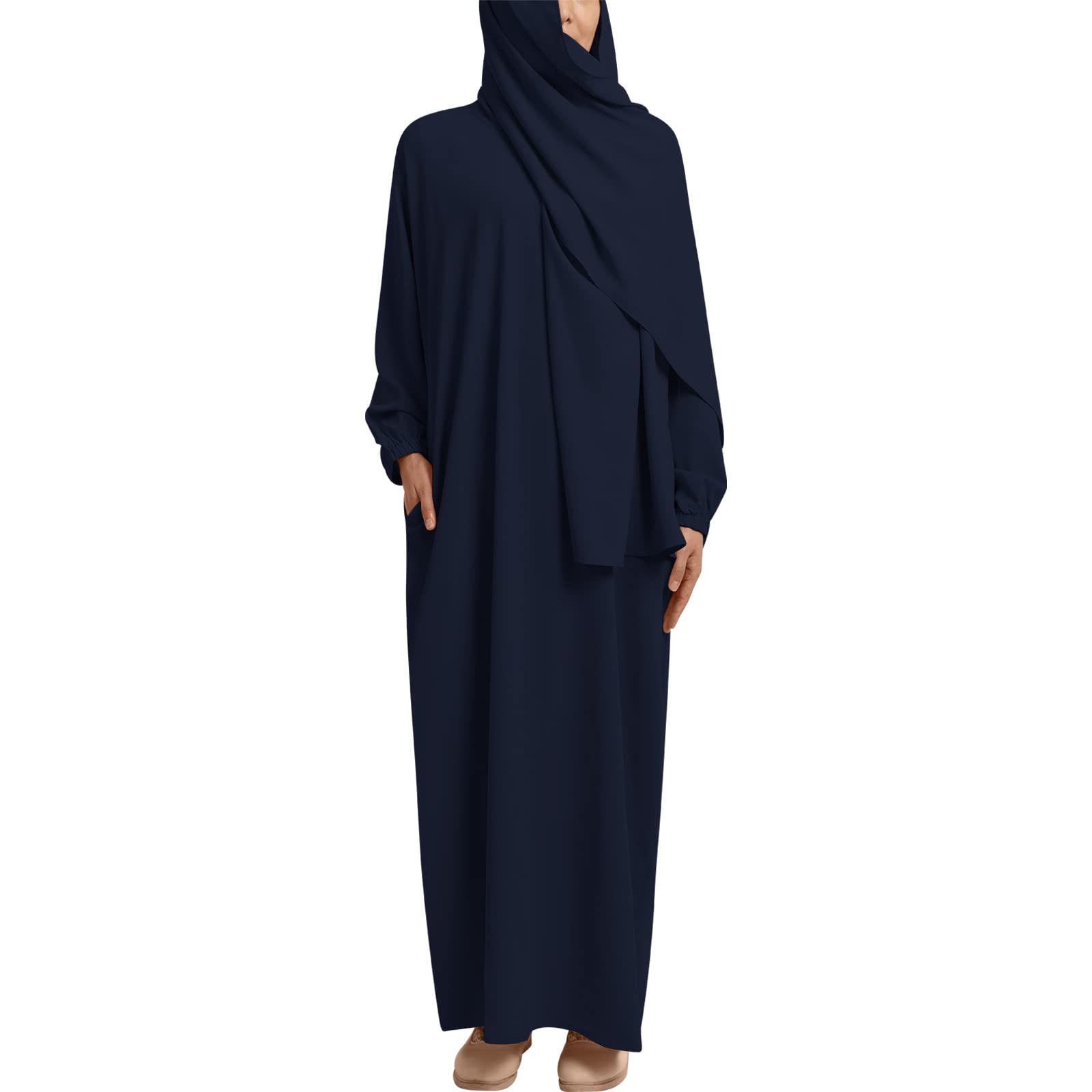 OBEEII Muslim Dress for Women, Prayer Robes Plain Loose Islamic Middle ...