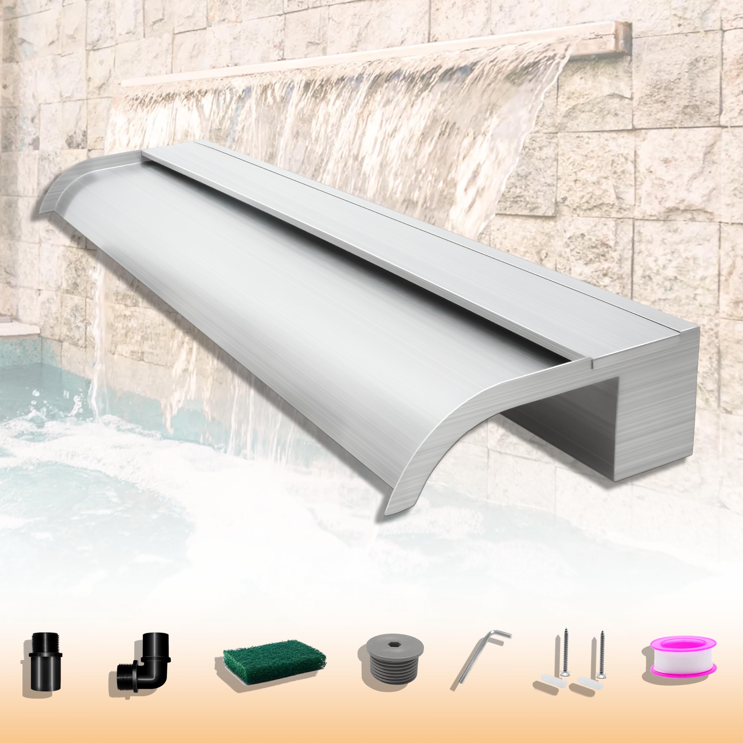 LONGRUNNEW Pond Waterfall Blade Kit, 90cm Stainless Steel Pool Fountain ...