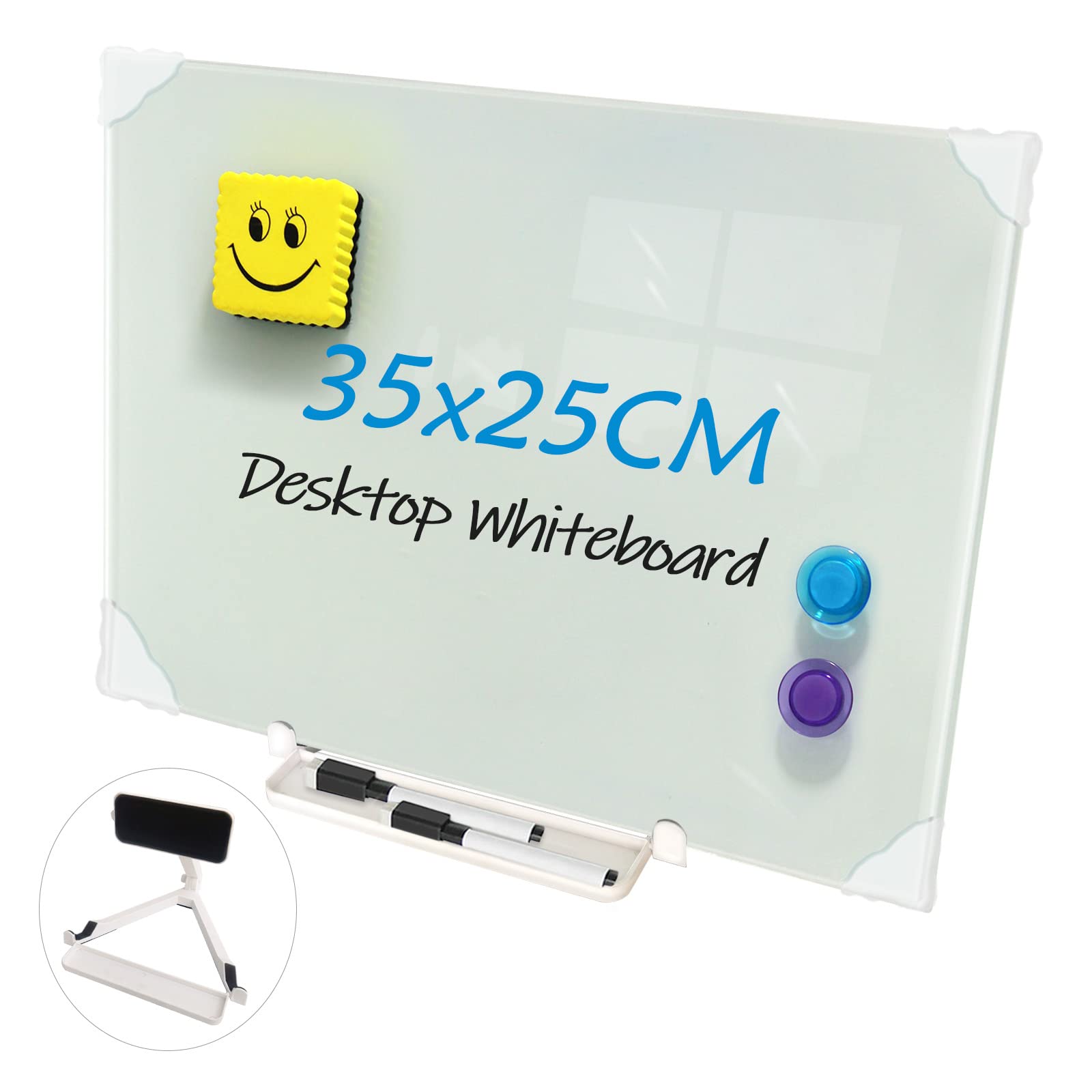Small Glass Whiteboard Desktop with Adjustable Stand 35x25cm, Personal ...