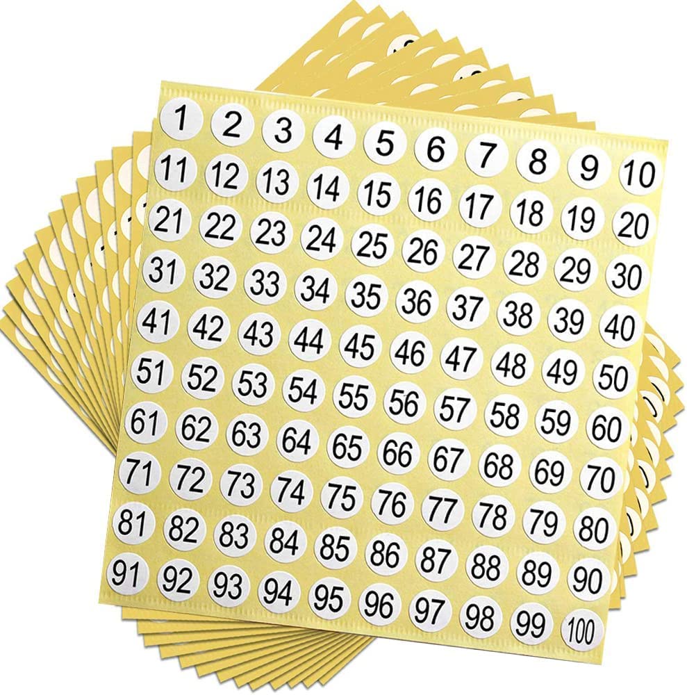 Envysun Number Stickers, 100 Sheets Number Labels 1-100 Small Round ...