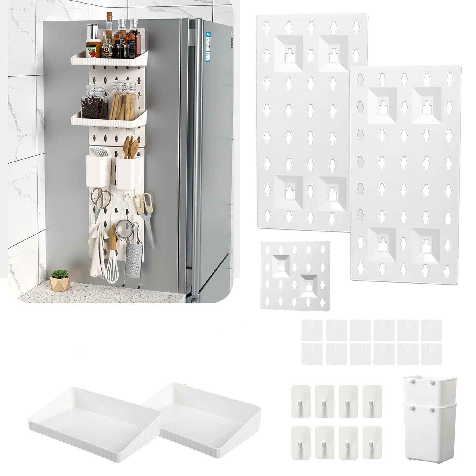 Yallmie 15Pcs Wall Peg Board, White Pegboard with 3 Tiles Peg Boards ...