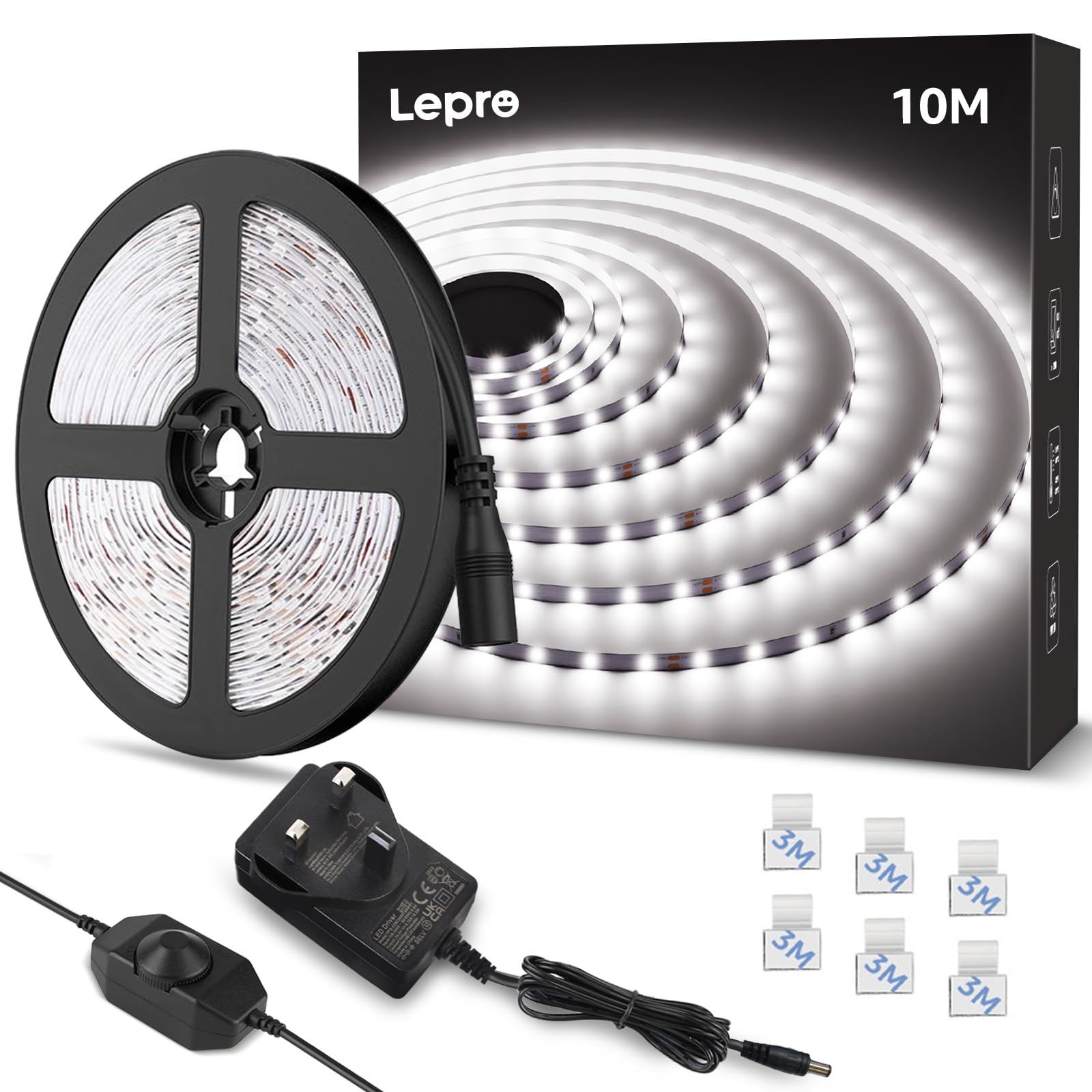 Lepro White LED Strip Light 10M, 2000lm Dimmable LED Lights, 24V UK ...
