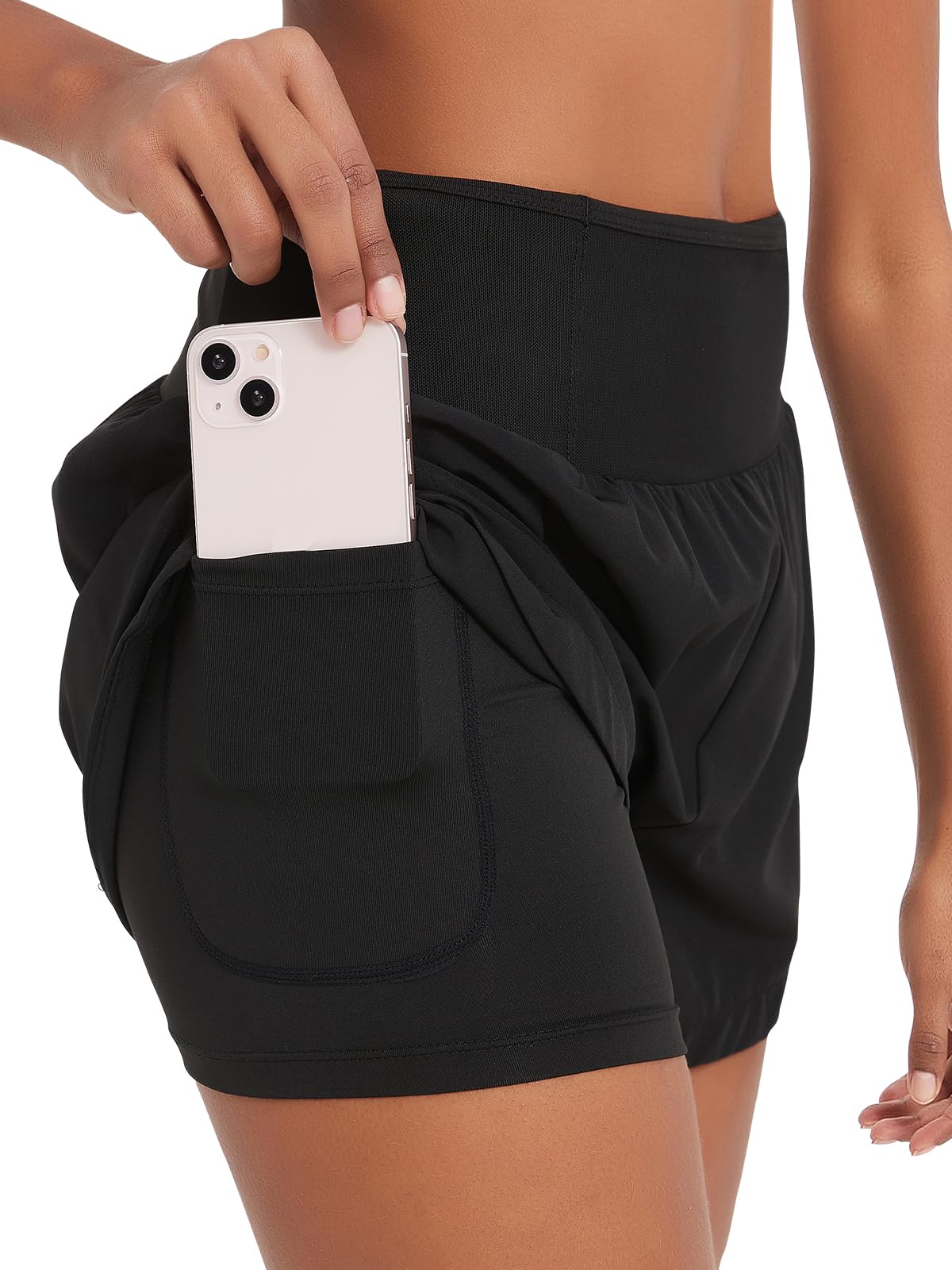 Monbessi Running Shorts Womens 2 in 1 Sports Shorts with Zipper Pocket Swim Shorts Ladies for ...