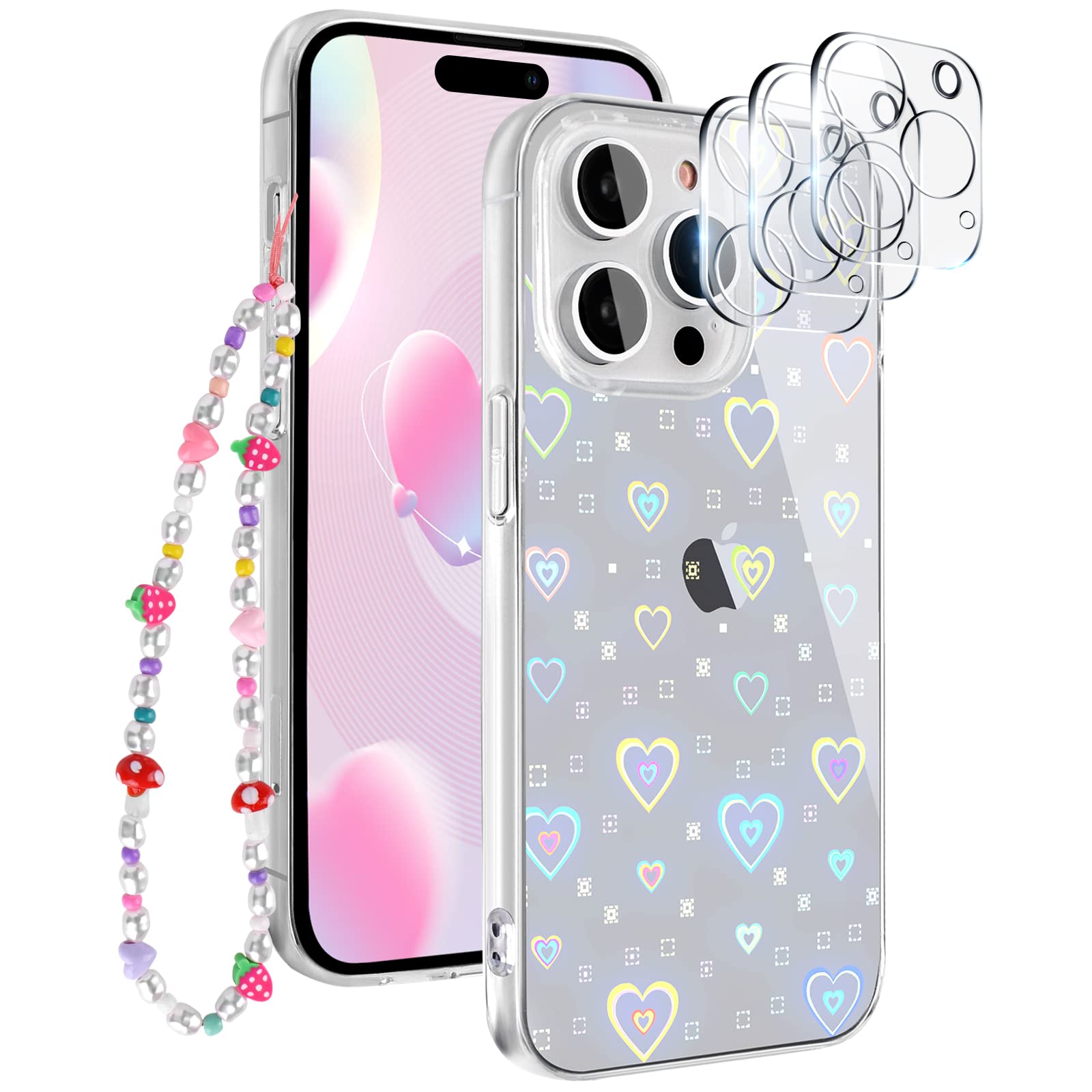 Newseego Compatible with iPhone 14 Pro Case, Clear Laser Glitter Heart ...