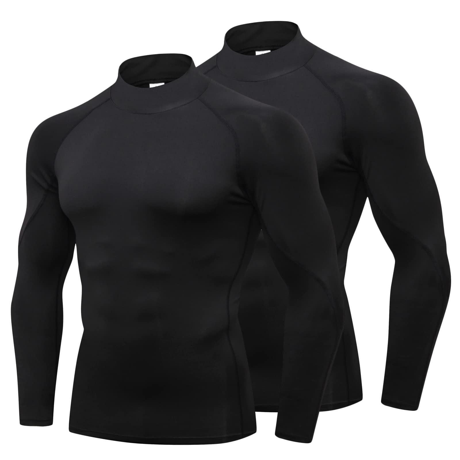 LNFINTDO 2 Pack Compression Tops for Men Long Sleeve Mock Turtleneck ...