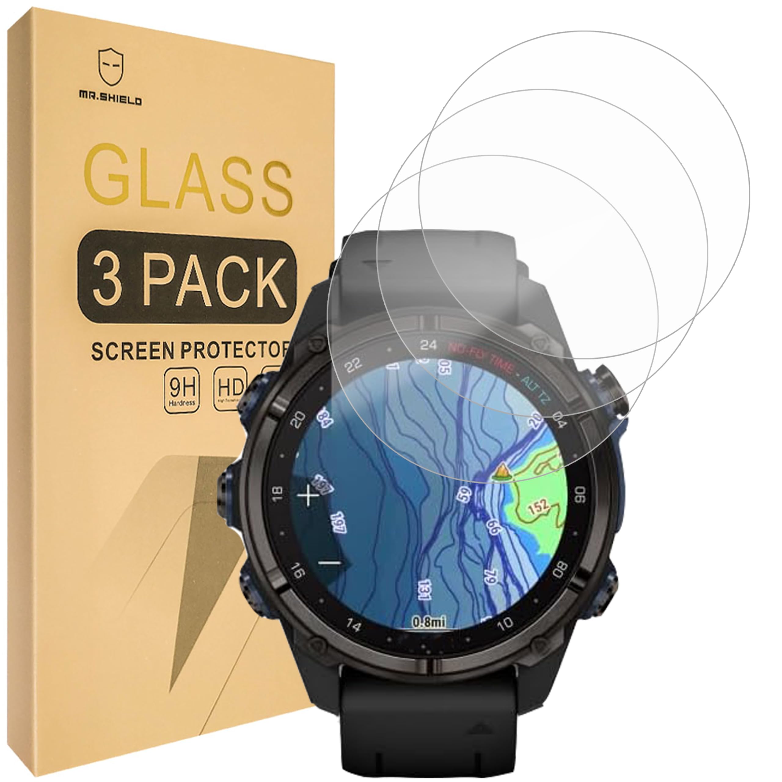 Mr.Shield Screen Protector compatible with Garmin Descent Mk3i [51mm] [Tempered Glass] [3-PACK ...