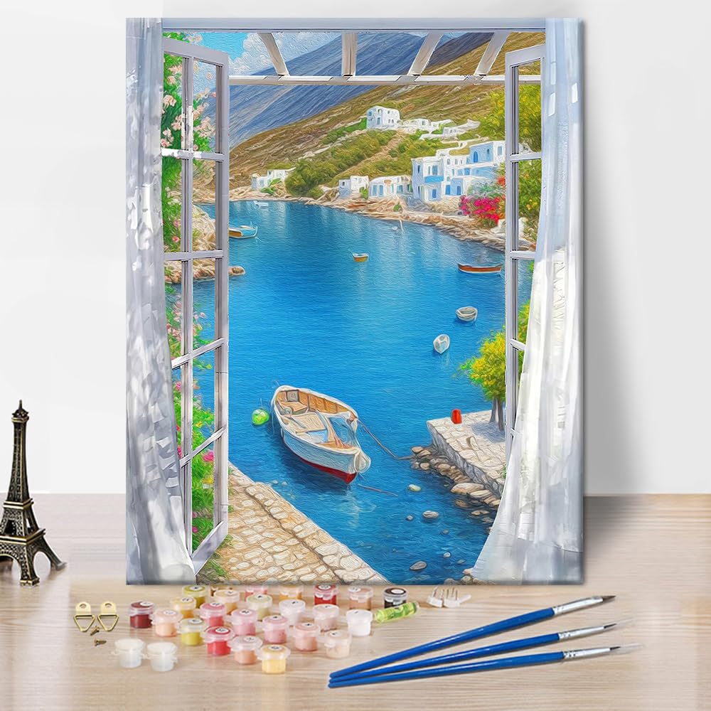 TISHIRON Paint by Number for Adults Beginner Canvas Landscape Beach ...