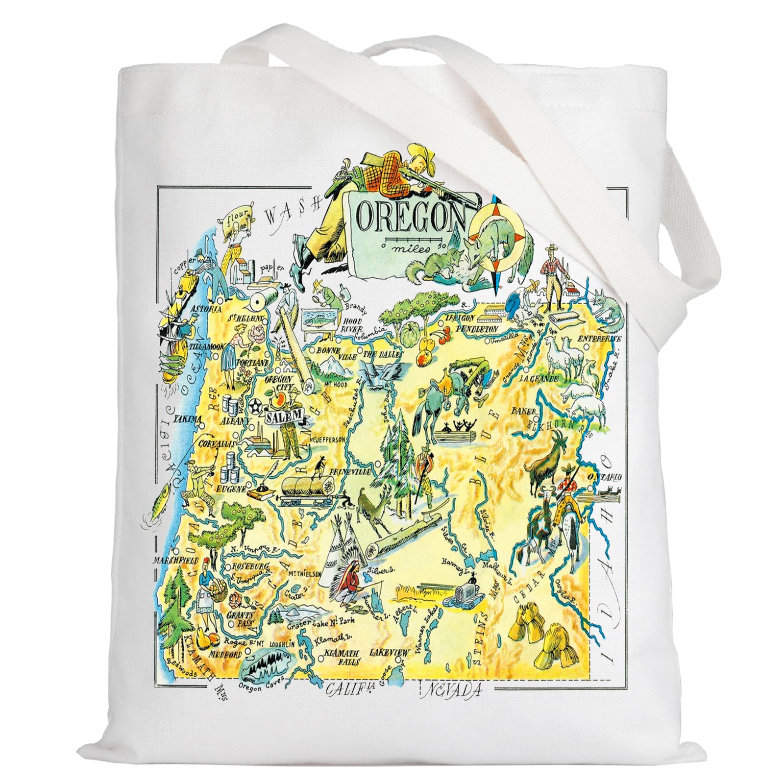 LEVLO Fun State Map Of Oregon Canvas Tote Bag Oregon Travel Souvenir ...