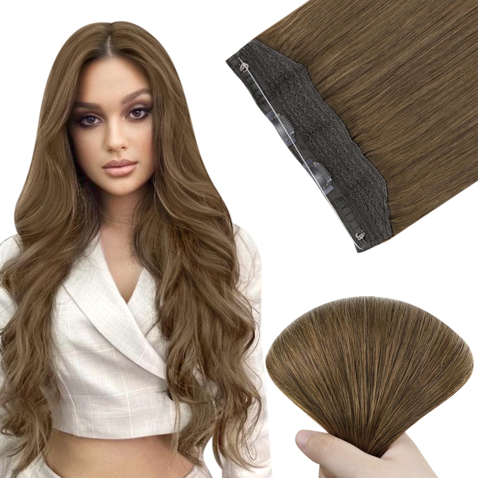 Easyouth Wire Hair Extensions Real Human Hair Brown Wire Extensions ...
