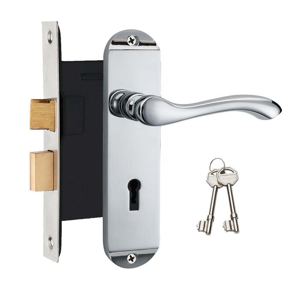 HAIFUAN Polished Chrome Bedroom Door Lock Set,Backset 57MM(76MM Width ...