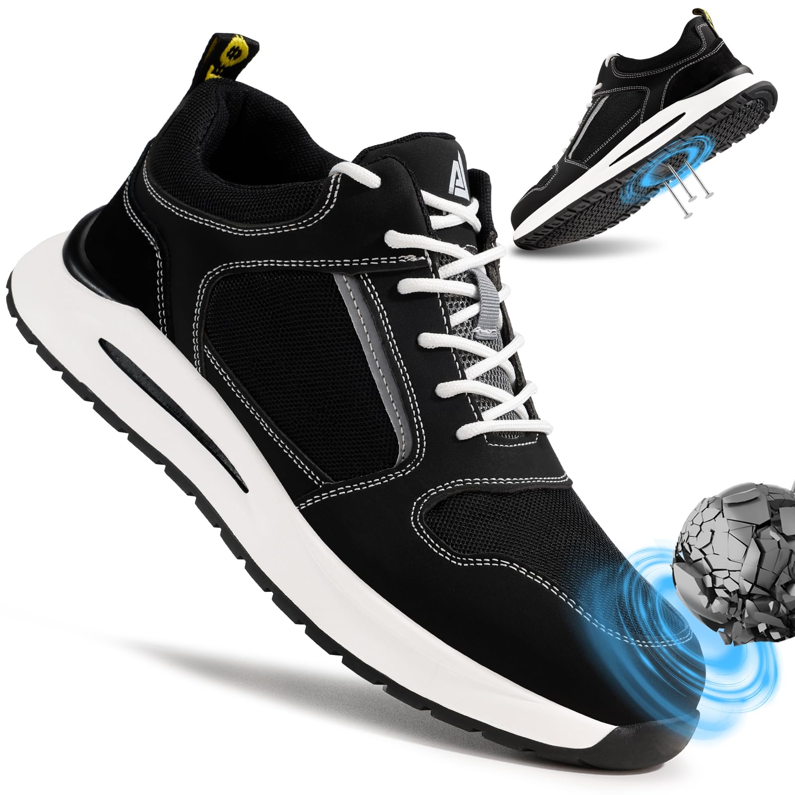 LAoutun Safety Trainers Mens Steel Toe Cap Trainers Lightweight Air ...