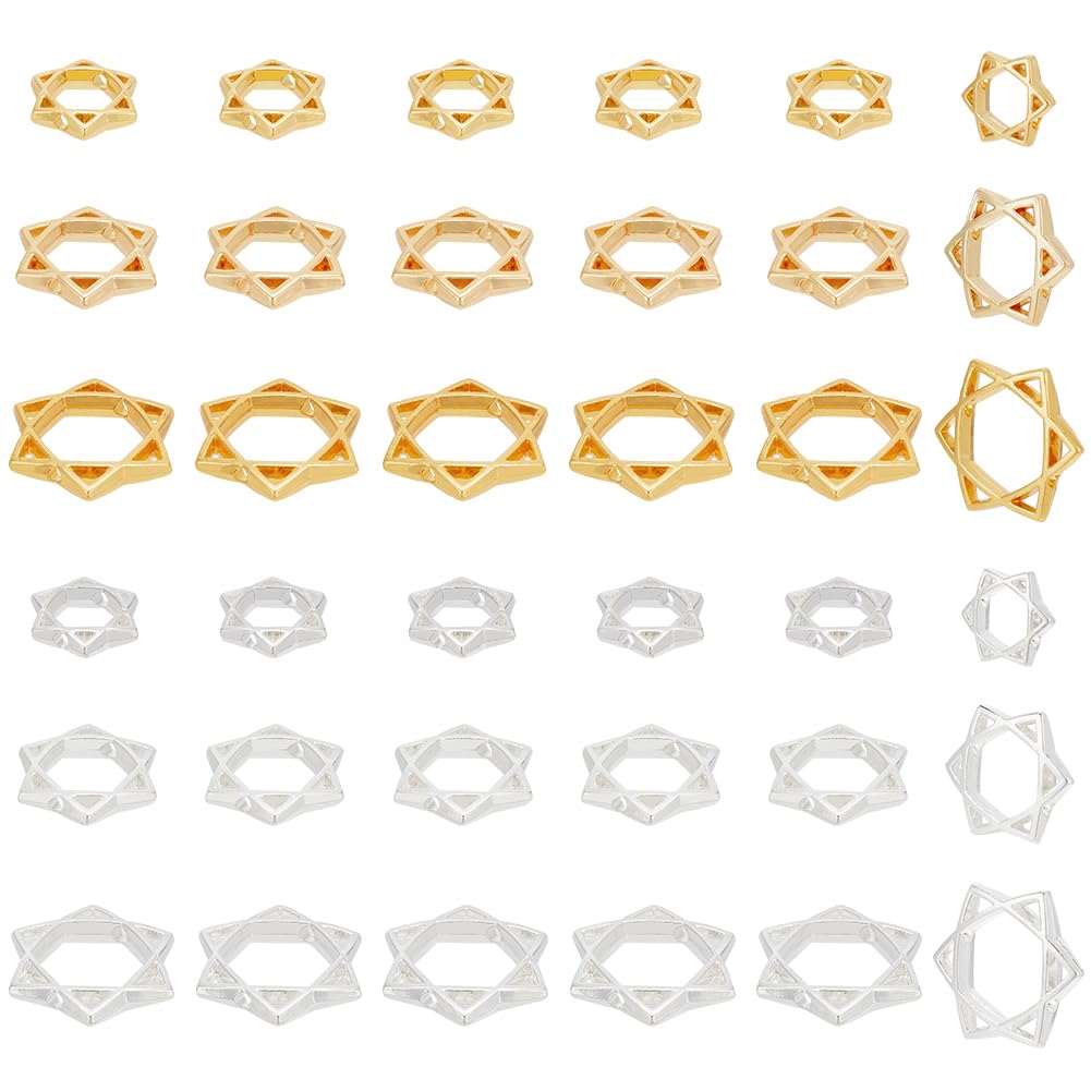 PH PandaHall 36Pcs Hexagon Bead Frames 925 Sterling Silver 18K Gold ...