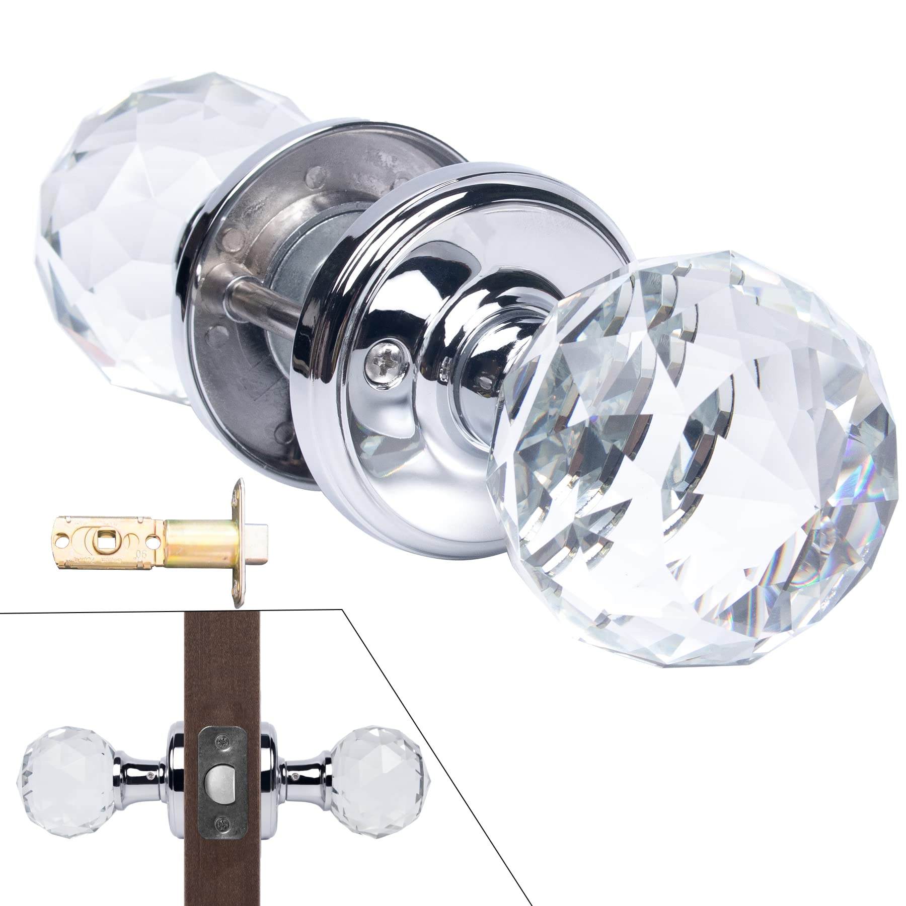 CWOVRS Crystal Door Handle (1 Pair), Solid Crystal Door Knob 60mm Court ...