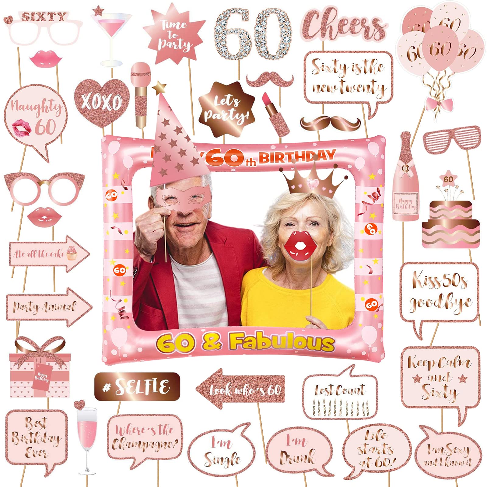 AIBAOBAO Rose Gold 60th Brithday Party Decorations for Ladies Men ...