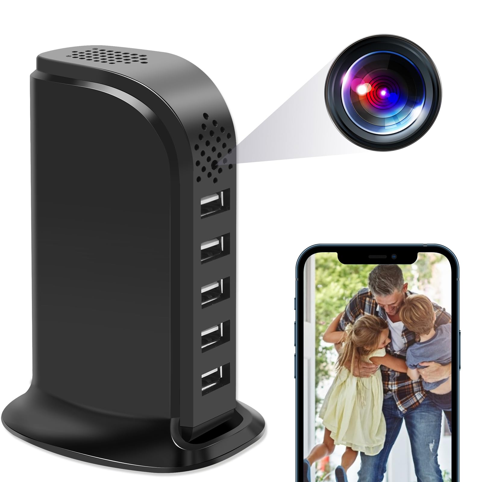 4U Spy Hidden Camera, WiFi USB Charger Camera 5-Port USB Hub 1080P ...