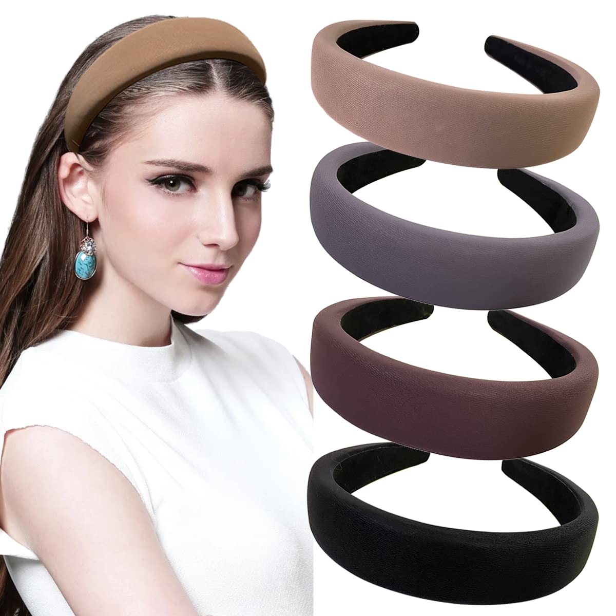 Setl Of 4 Fashion Solid Headbands For Women Girls Fabric Twrist Hairbands Wtih Teeth Hair Hoops