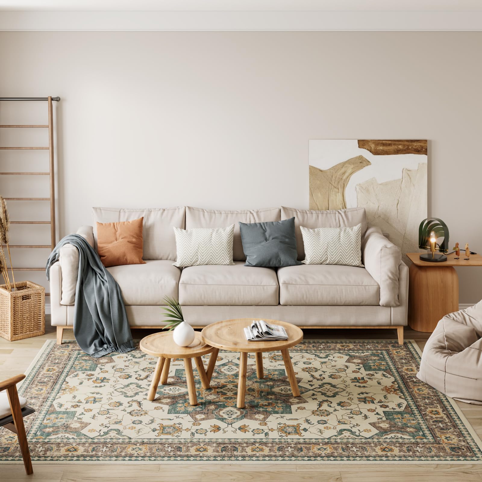 Dripex Washable Dining Room Rug 200x290cm, Cream Vintage Rug for Living ...