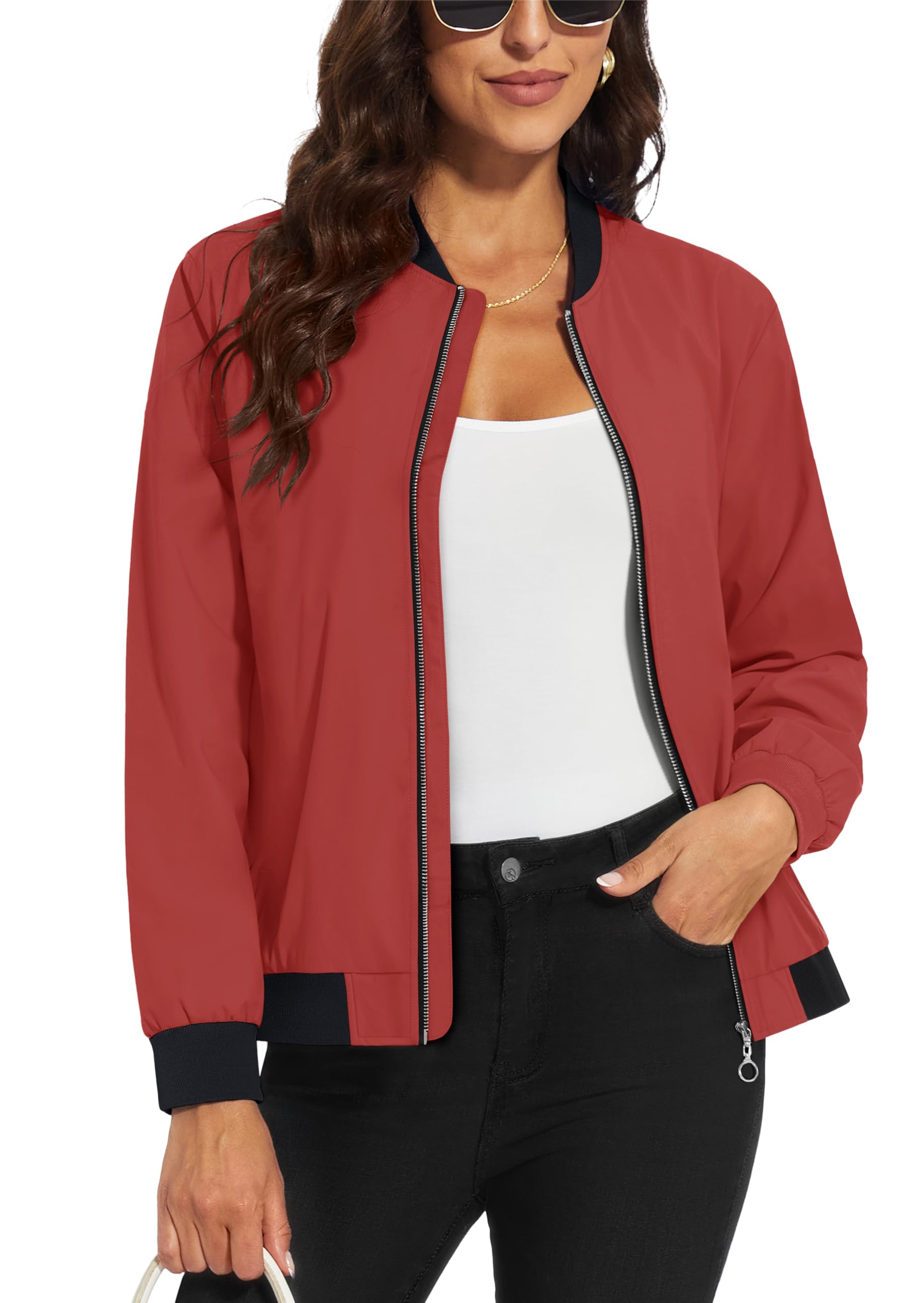 MAGCOMSEN Jackets for Women Zip Up Bomber Jackets Lightweight Flight ...