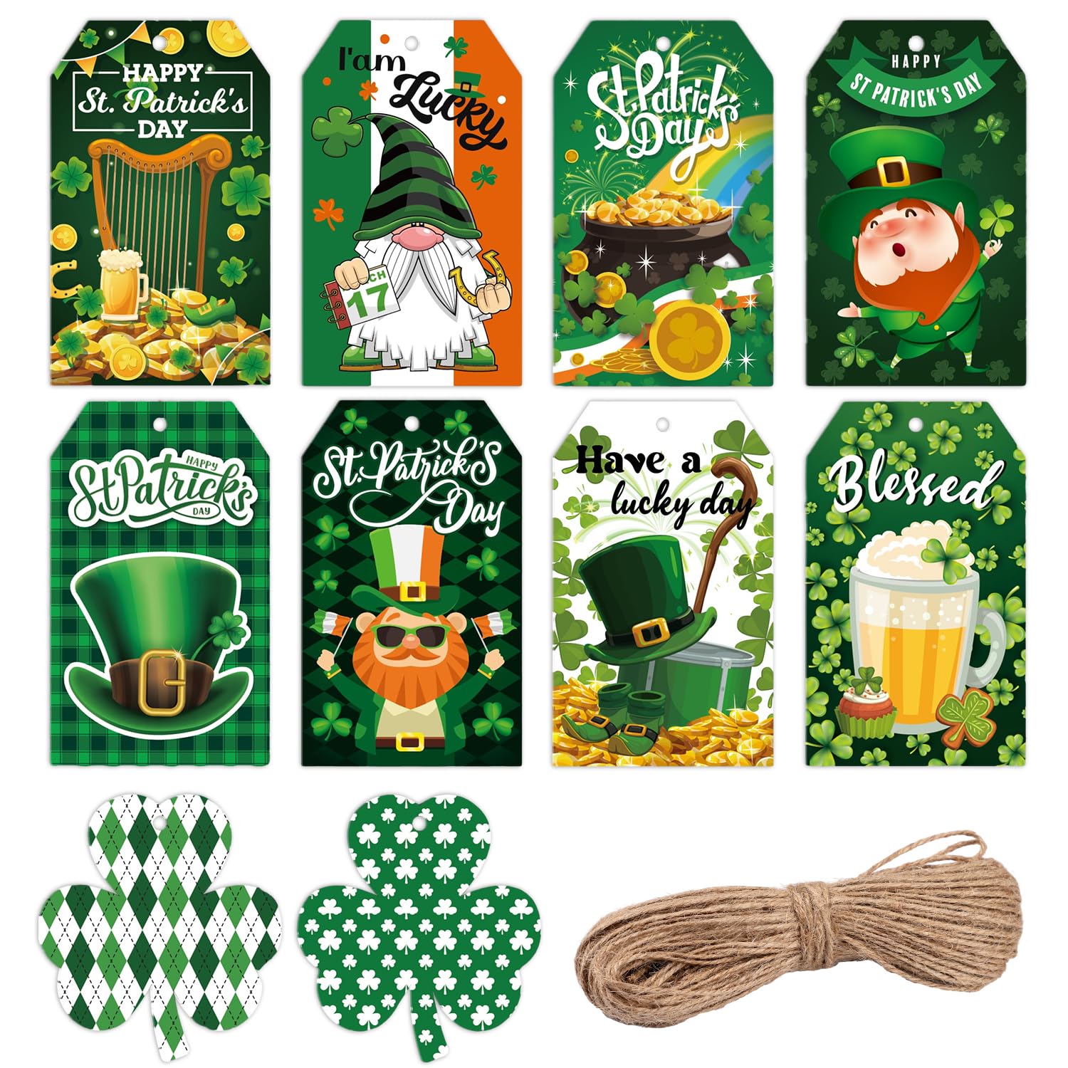 100pcs St. Patrick's Day Gift Tags, 10 Styles Gift Tags Labels Clover ...