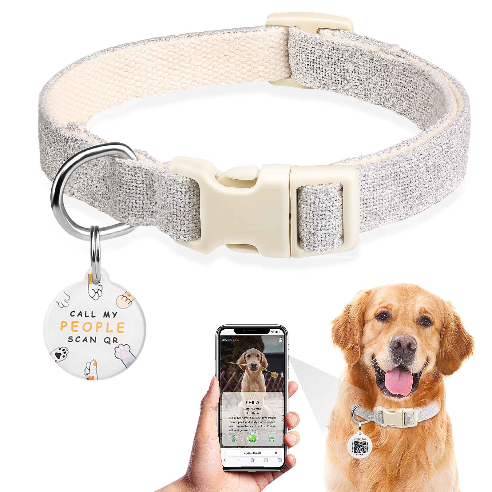 Dog Collar with QR Code ID Tag, Dog Name Tags Personalised Soft Cotton ...