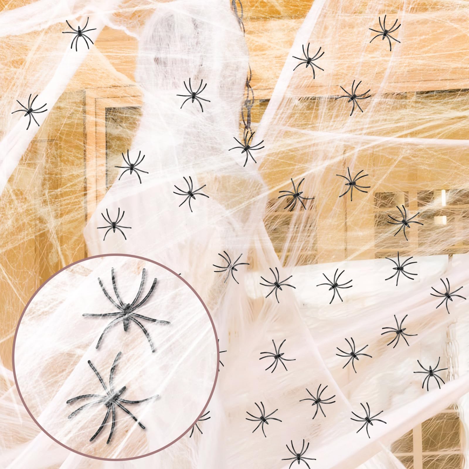 Koliphy 200g Halloween Cobweb, Stretchable Spider Web with 30 Pcs Small ...