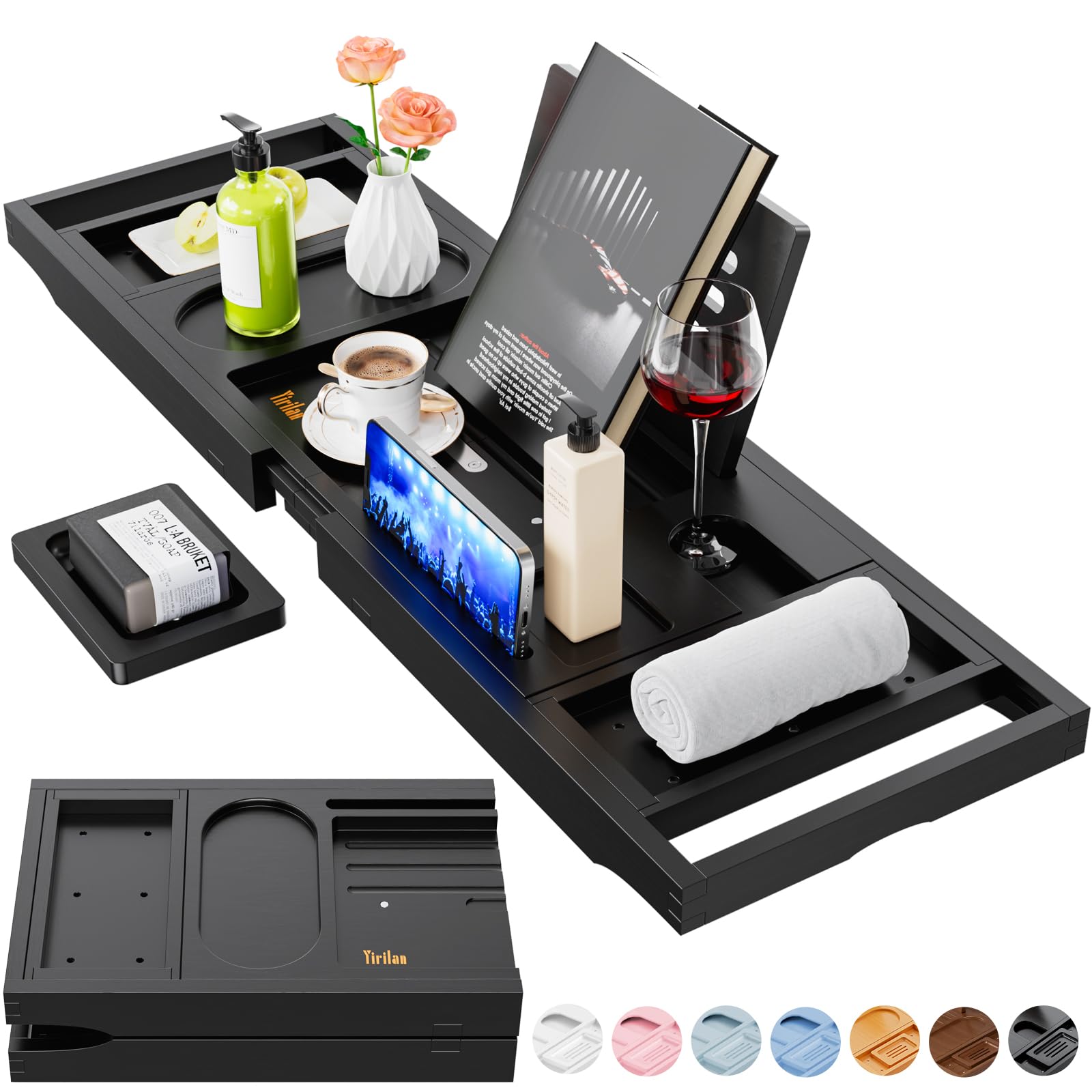 Yirilan Bamboo Bath Tray, Foldable Premium bath caddy, Adjustable bath ...