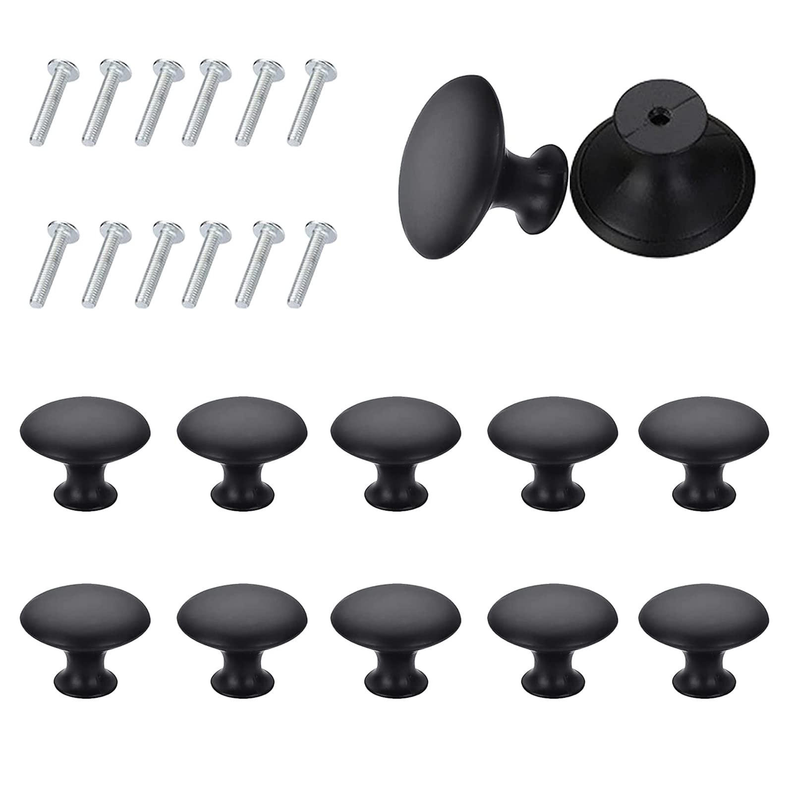 acdokuk 12Pcs Cabinet Knobs, 30mm Matted Black Mushroom Drawer Knobs Door Pull Handle for ...