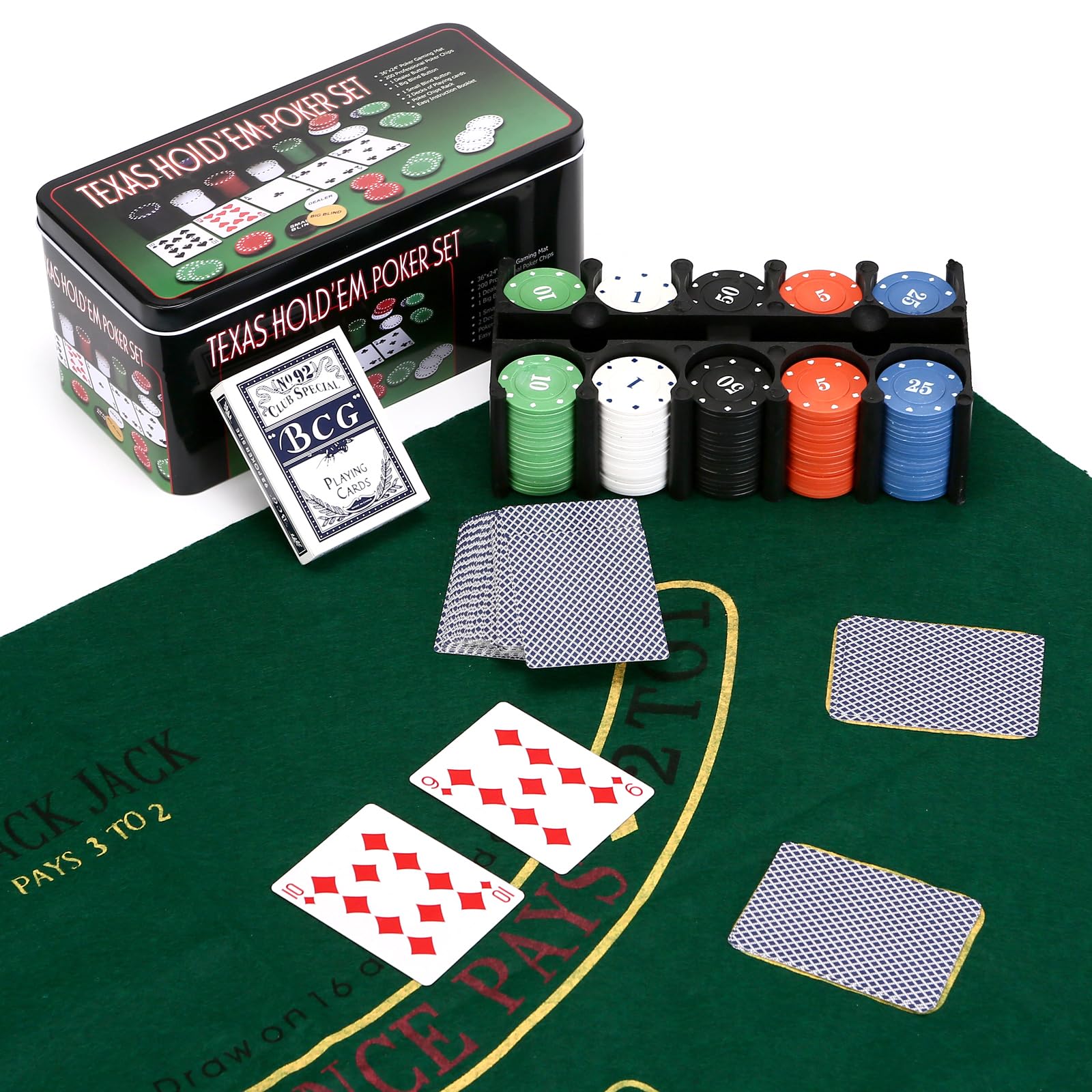 REQUISITE NEEDS 200 Pcs Poker Set, Poker Set with Mat and Chips, Casino ...