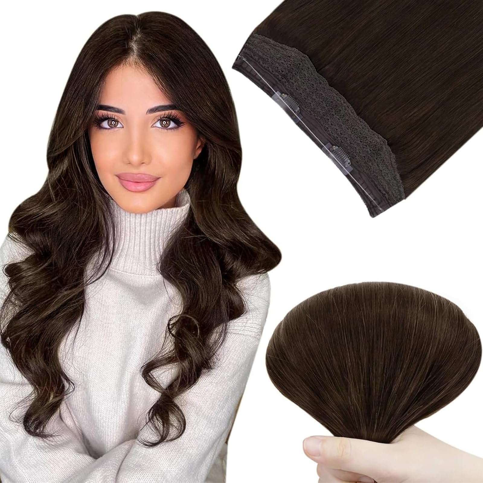 Easyouth Hair Extensions Wire Human Hair Drakest Brown Wire Hair ...