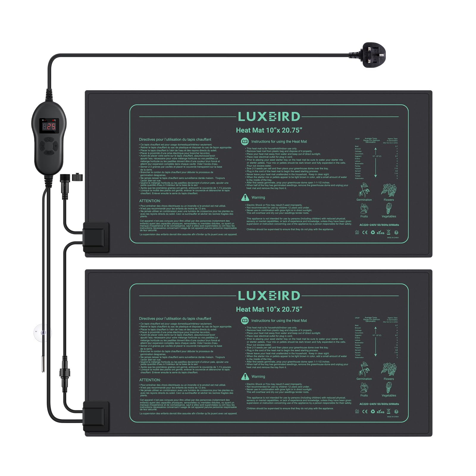 Luxbird 2 Pack Seedling Heat Mats with Digital Thermostat Controller ...