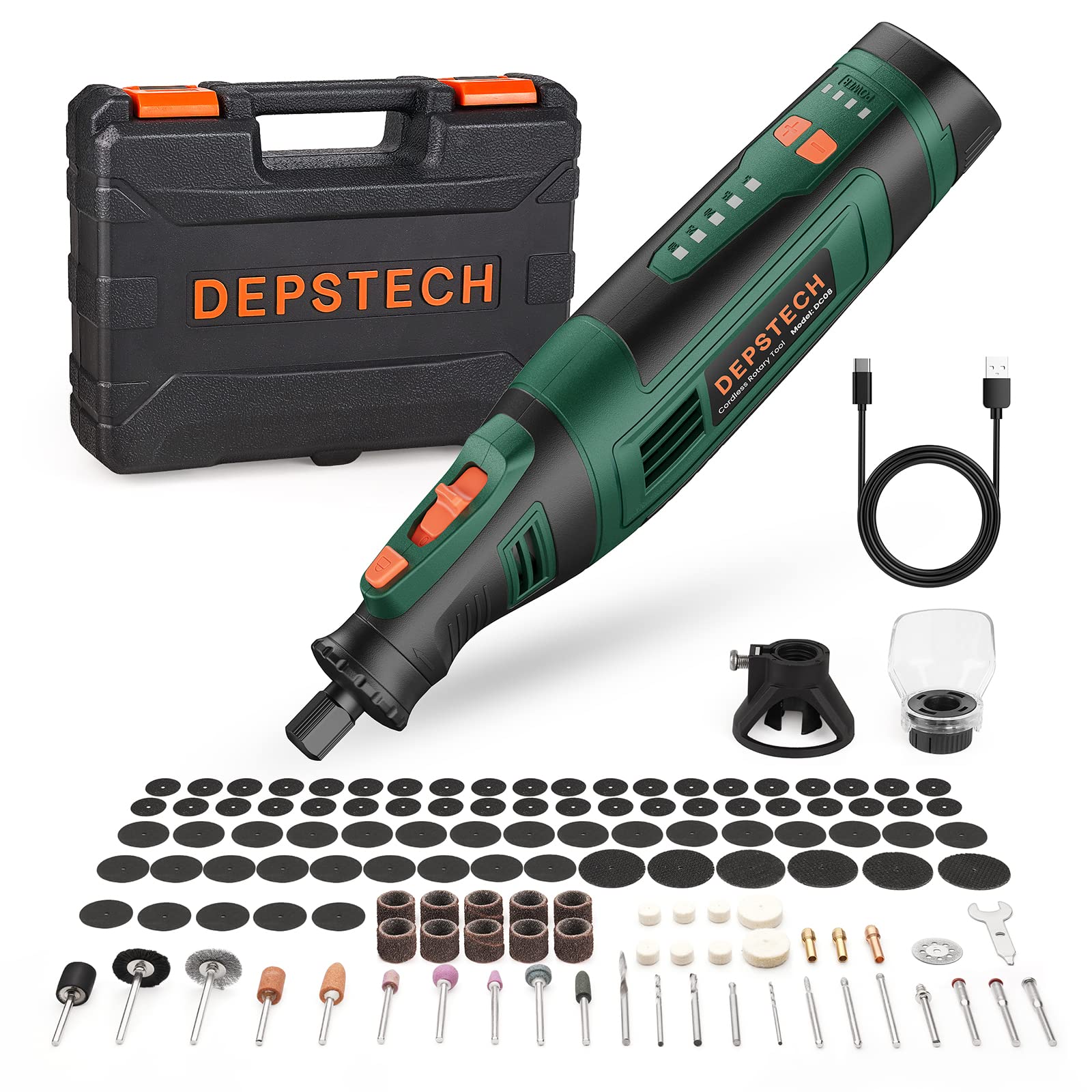 DEPSTECH Cordless Rotary Tool, 2.0 Ah 8V Rechargeable Multi Tool Kit 5 ...