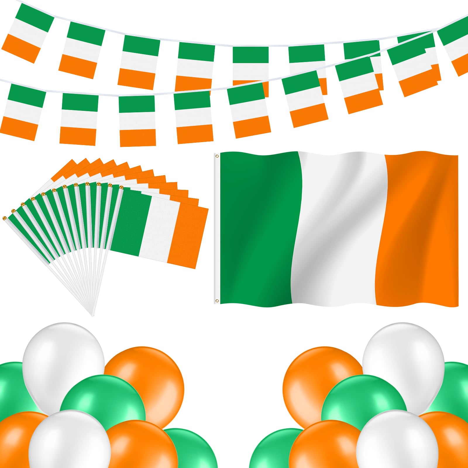 Blulu St. Patrick's Day Decorations 5 x 3 ft Ireland Flag 12 Hand Flag Ireland Flag Bunting and ...