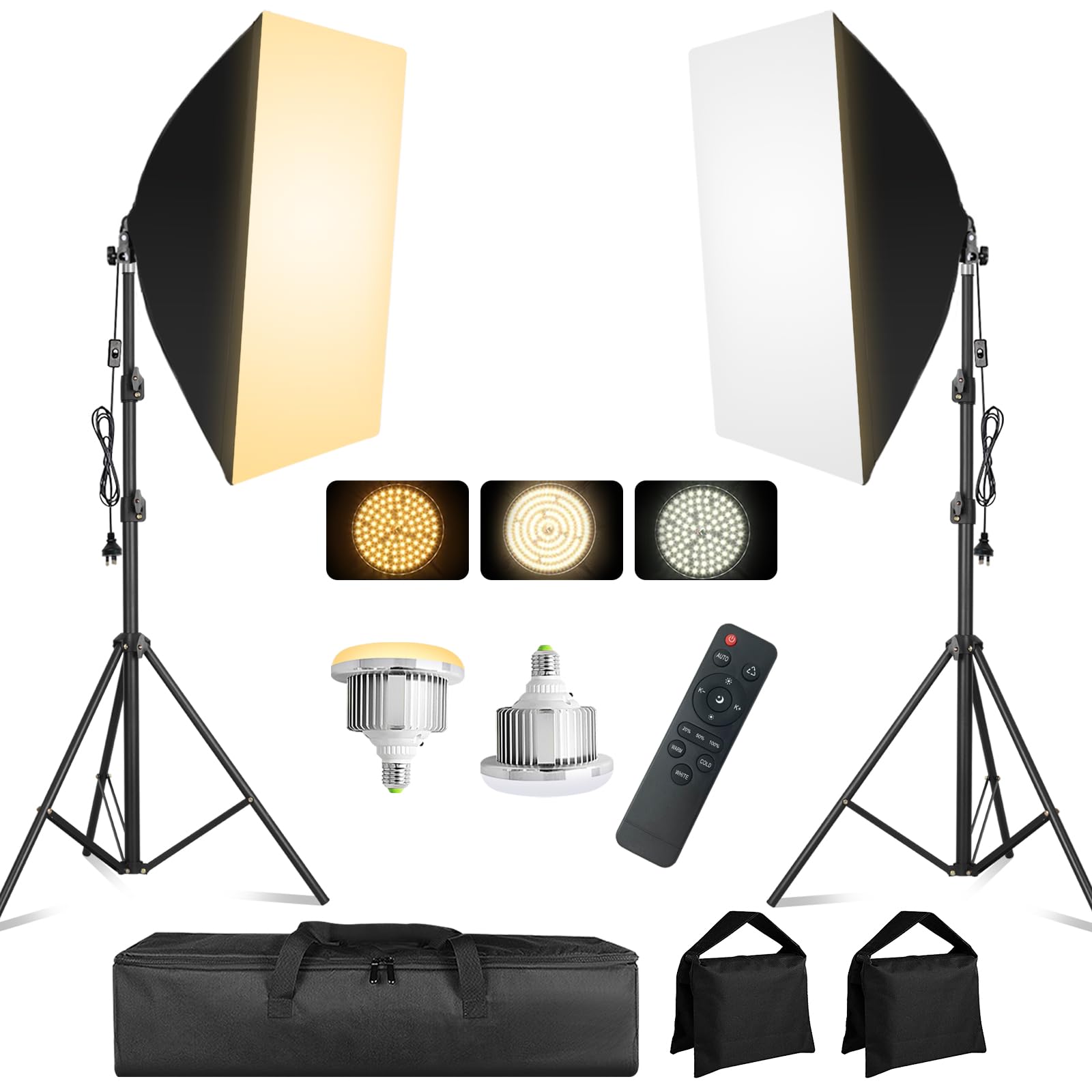 MSKIRA Softbox Lighting Kit 2X85W 2700-6400K Bi-Color LED Dimmable Soft ...