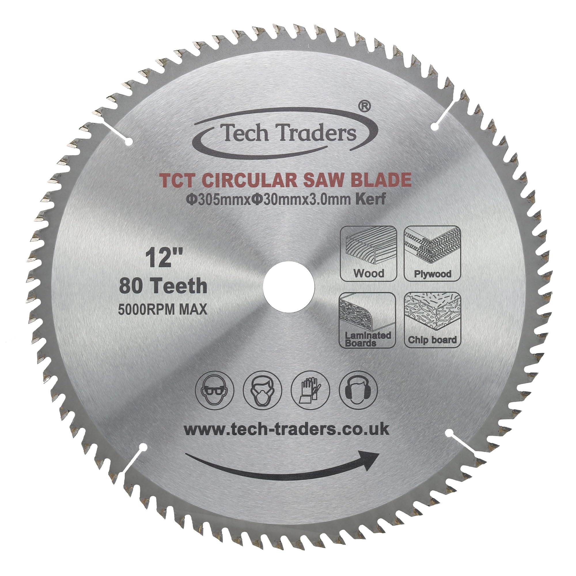 Tech Traders TCT Circular Wood Saw Blade 305mm x 30mm Bore x 80T for ...