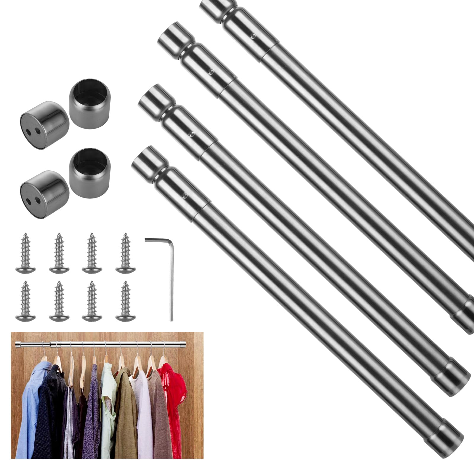 YOUNTHYE Wardrobe Rail, 40-65cm Extendable Clothes Rail for Wardrobe ...