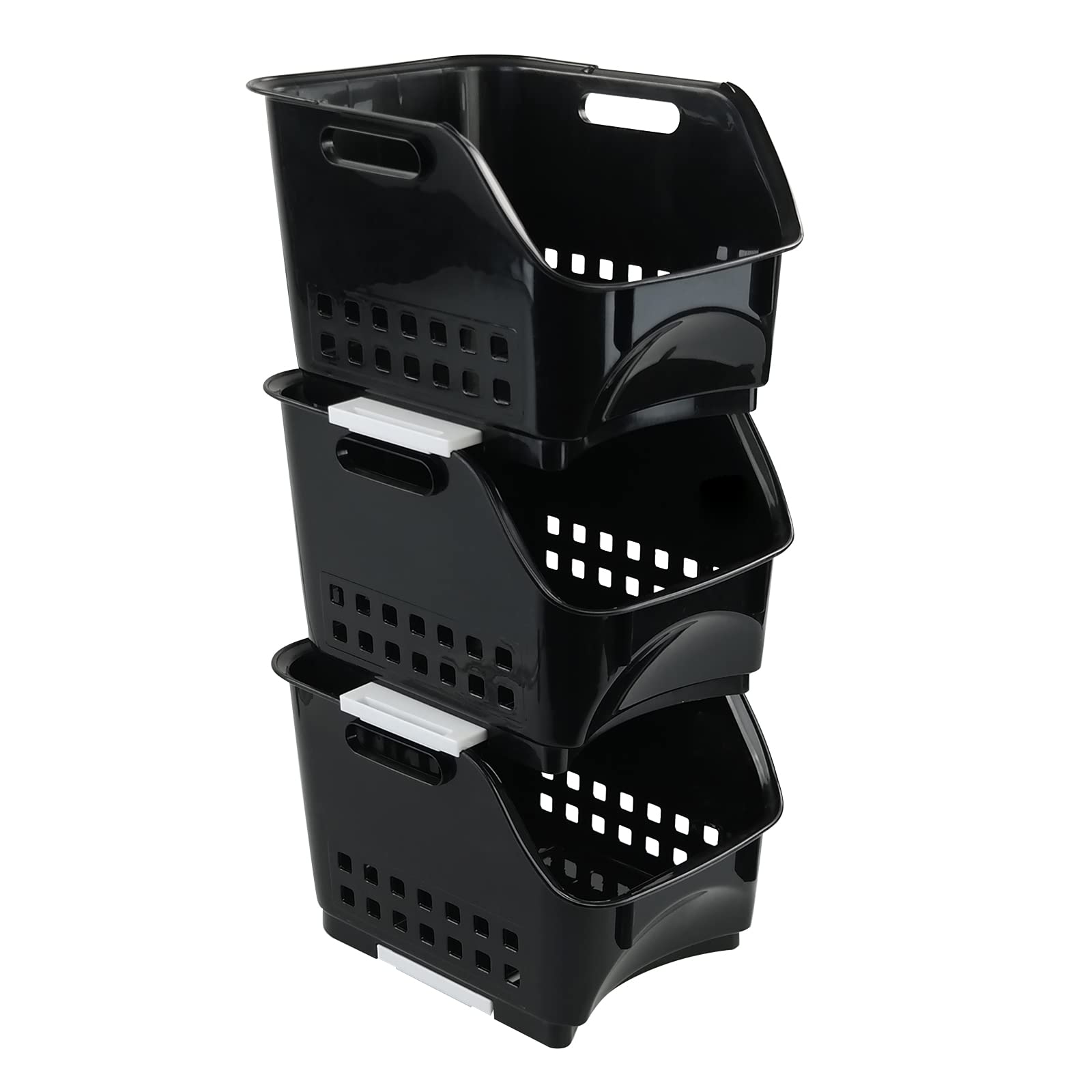 Jandson 3-Pack Plastic Stackable Kitchen Storage Basket, Black