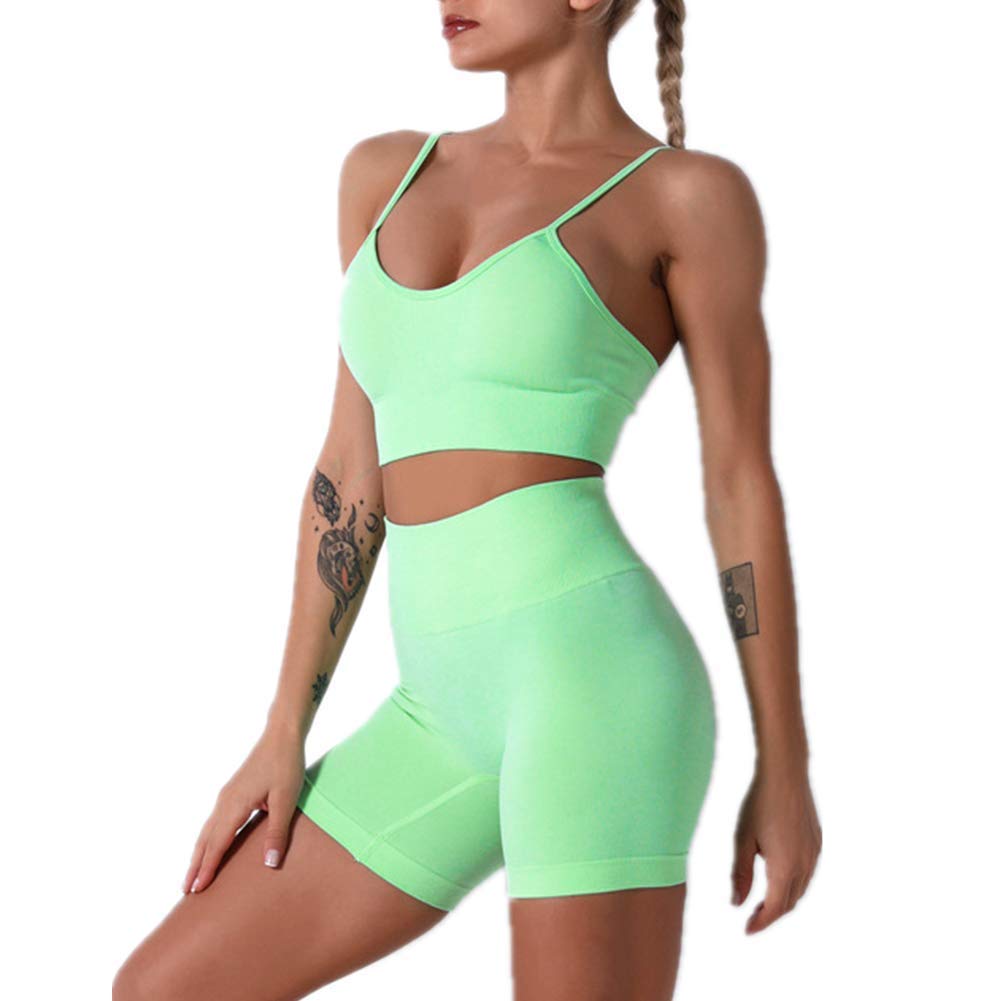 Gym Sets for Women 2 Piece Seamless Workout Outfits Yoga Tracksuit Full Set Short Sleeve Crop ...