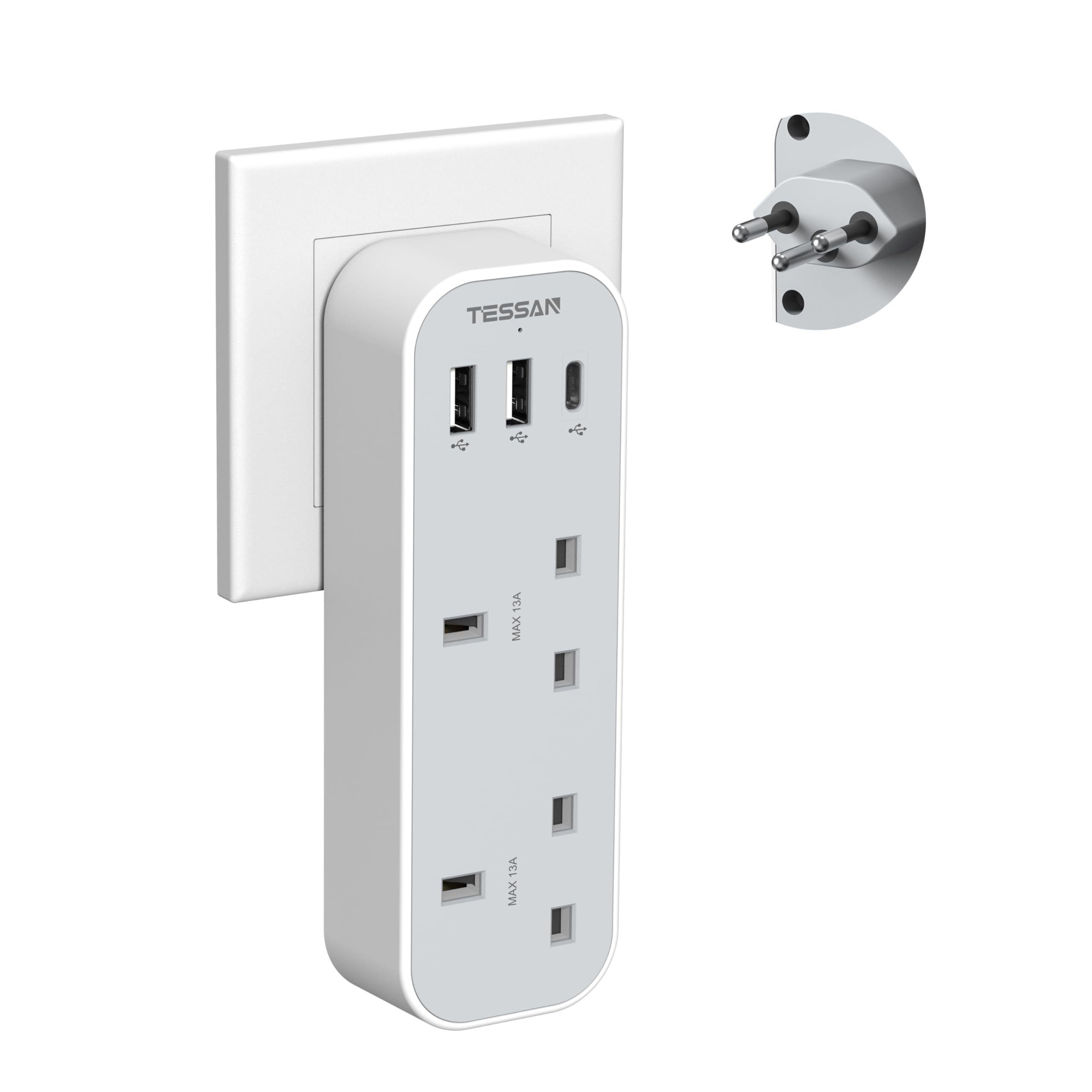 UK to Swiss Plug Adapter, TESSAN UK to Switzerland Plug Adapter with 3 ...