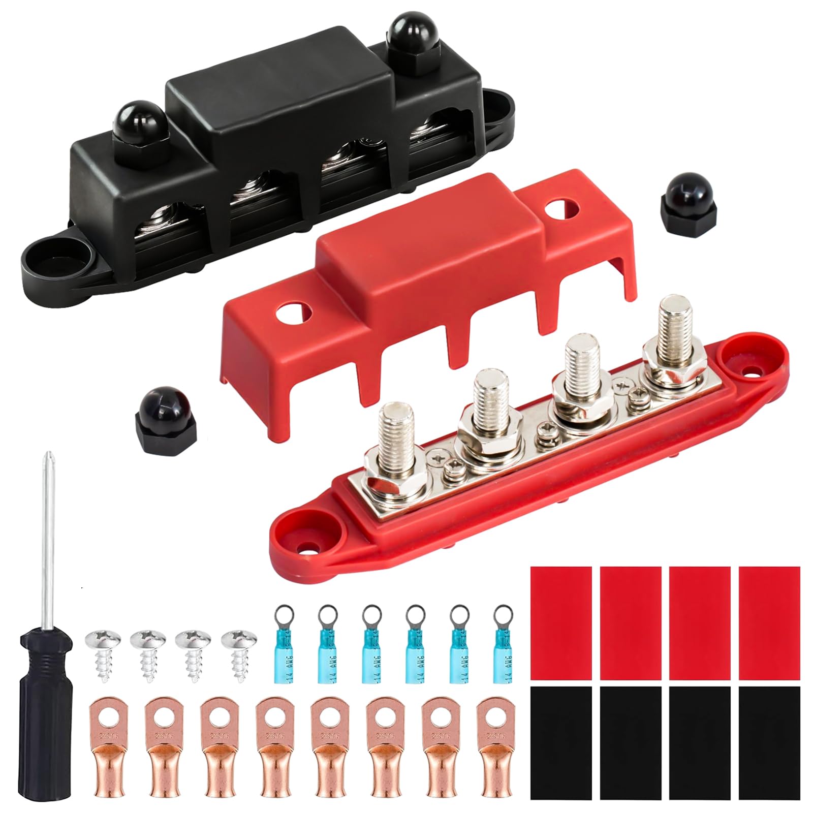 12V - 48V Bus Bar Power Distribution Block with 4 x M8 (5/16") Studs Junction Block Automotive ...
