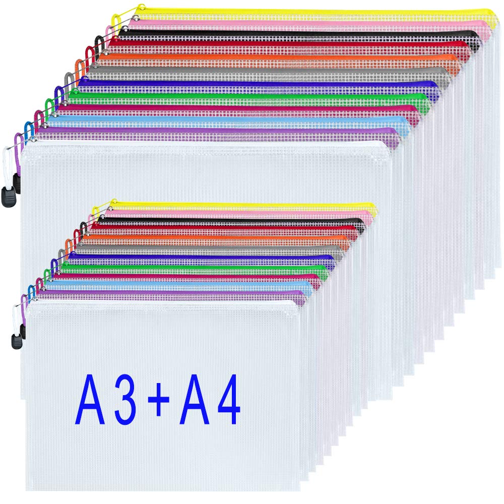 24PCS - A3 Plastic Wallets A4 Zip Wallets Zip Document Folder Large ...