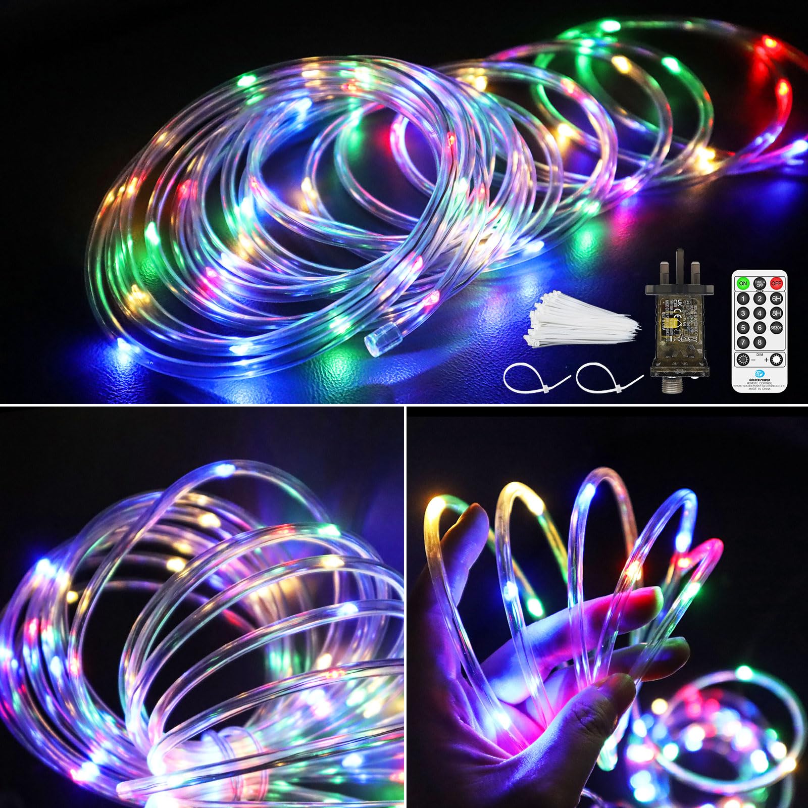 100 FT 300 LED Christmas Rope Lights Outdoor Waterproof Multicoloured ...