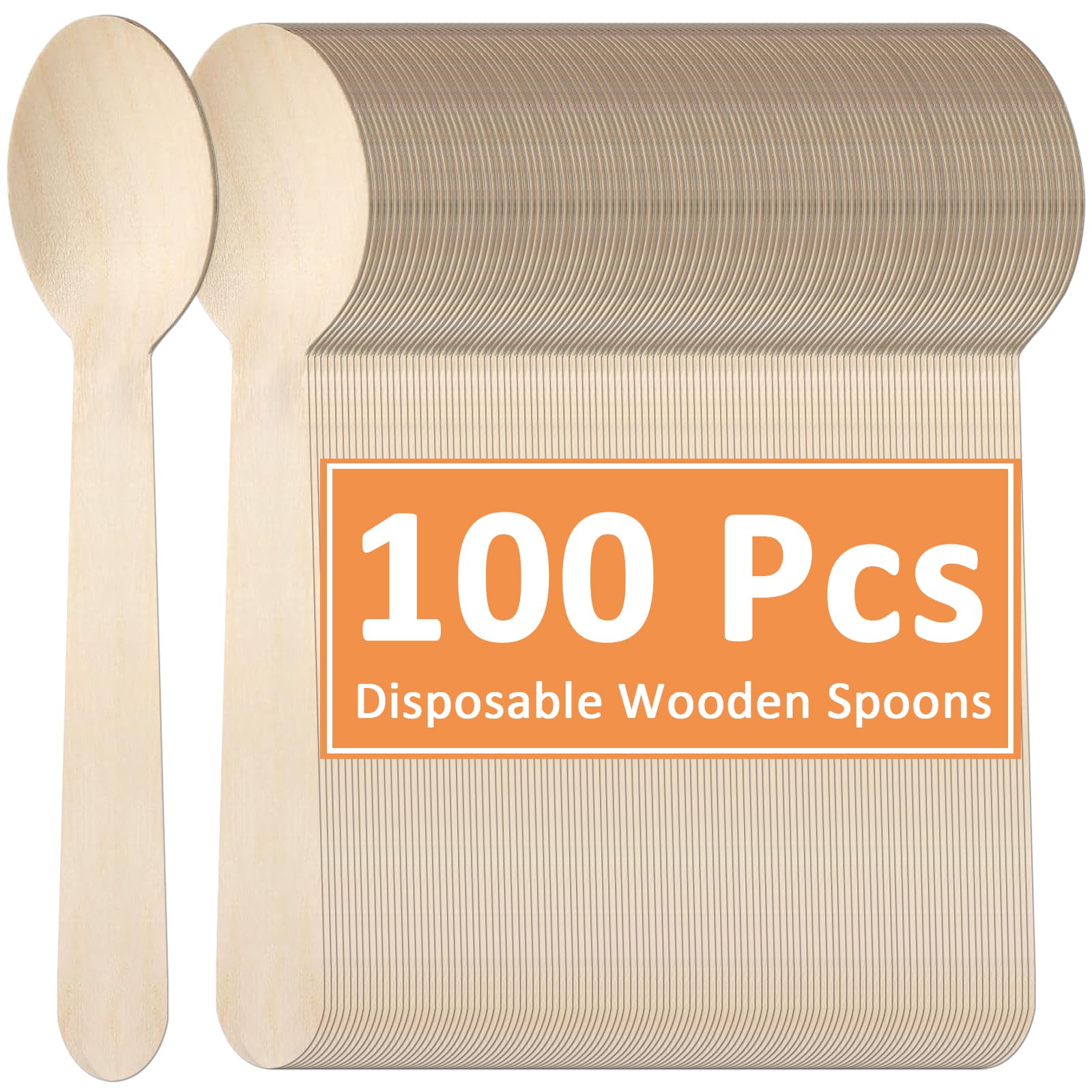 Disposable Wooden Spoons - 100 Pack Eco Friendly Biodegradable Wooden ...